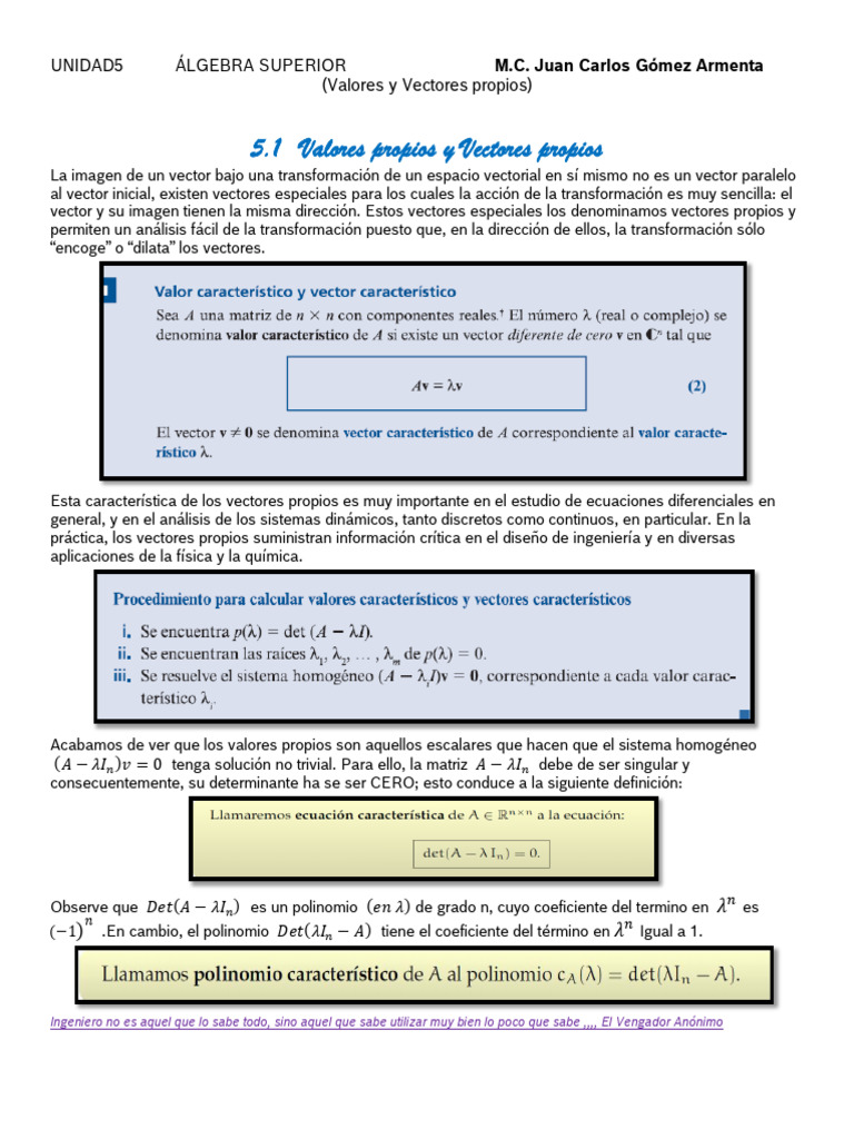 Unidad V Algebra Superior 2024 | PDF | Valores propios y vectores ...