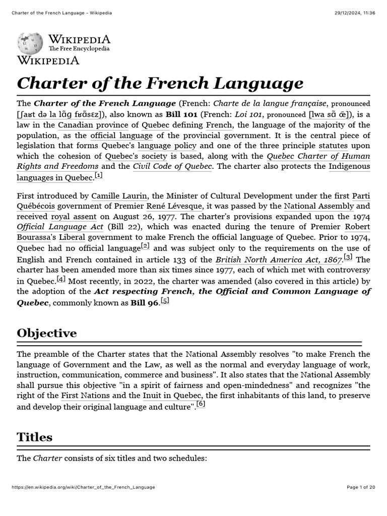 Charter of The French Language | PDF | Quebec | Canada