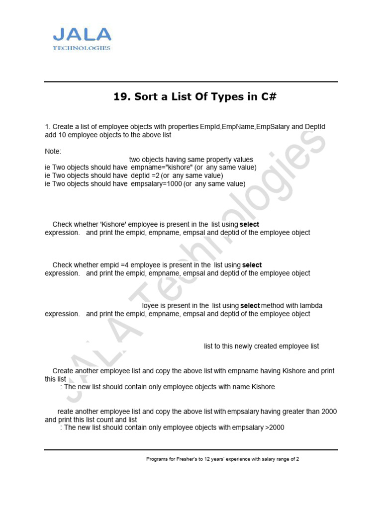 C# Employee List Sorting Guide | PDF | Anonymous Function | Object Oriented Programming