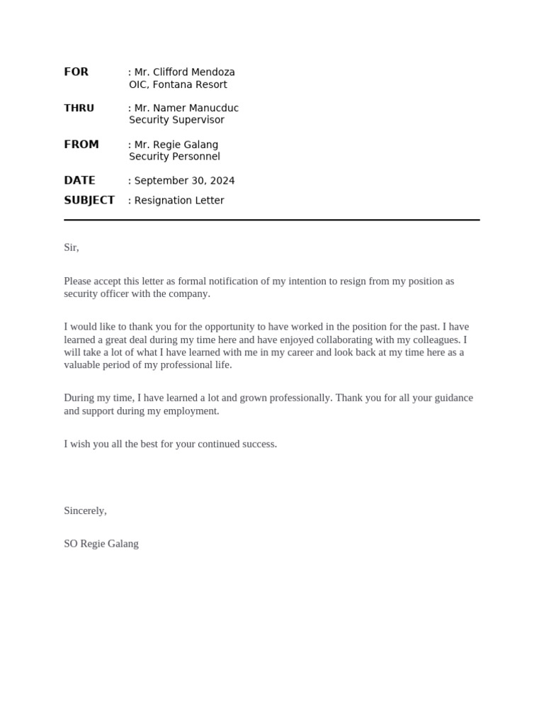 Resignation Letter from Security Officer | PDF