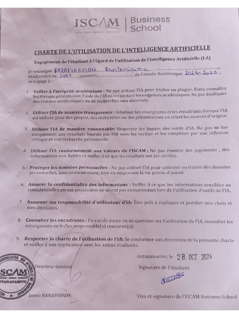 Charte de L'utilisation de l'IA | PDF