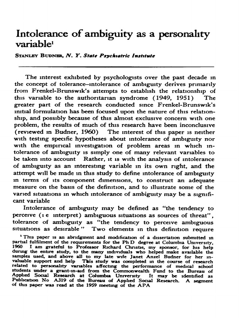 BUDNER 1960 La Intolerancia A La Ambiguedad Como Variable de La Personalidad | PDF | Sampling ...