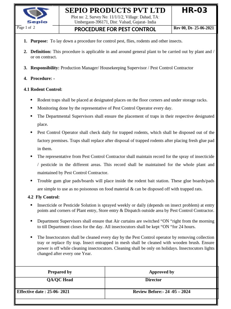 3- SOP for Pest Control | PDF | Pest Control | Pest (Organism)