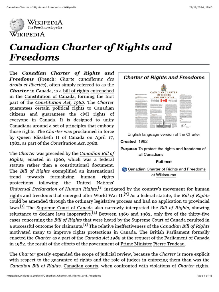 Canadian Charter of Rights Overview | PDF | Government Of Canada ...