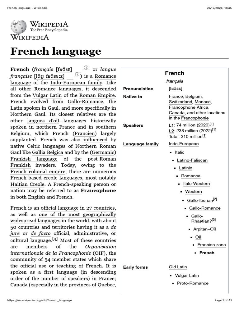 French language | PDF | French Language | Provinces And Territories Of ...