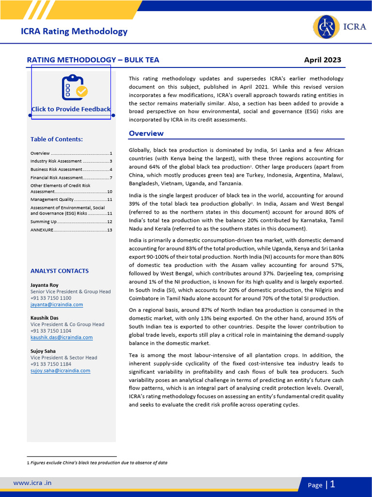 ICRA Bulk Tea Rating Methodology 2023 | PDF | Leverage (Finance) | Debt