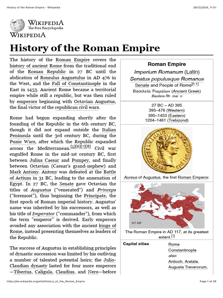 History of the Roman Empire | PDF | Augustus | Caligula