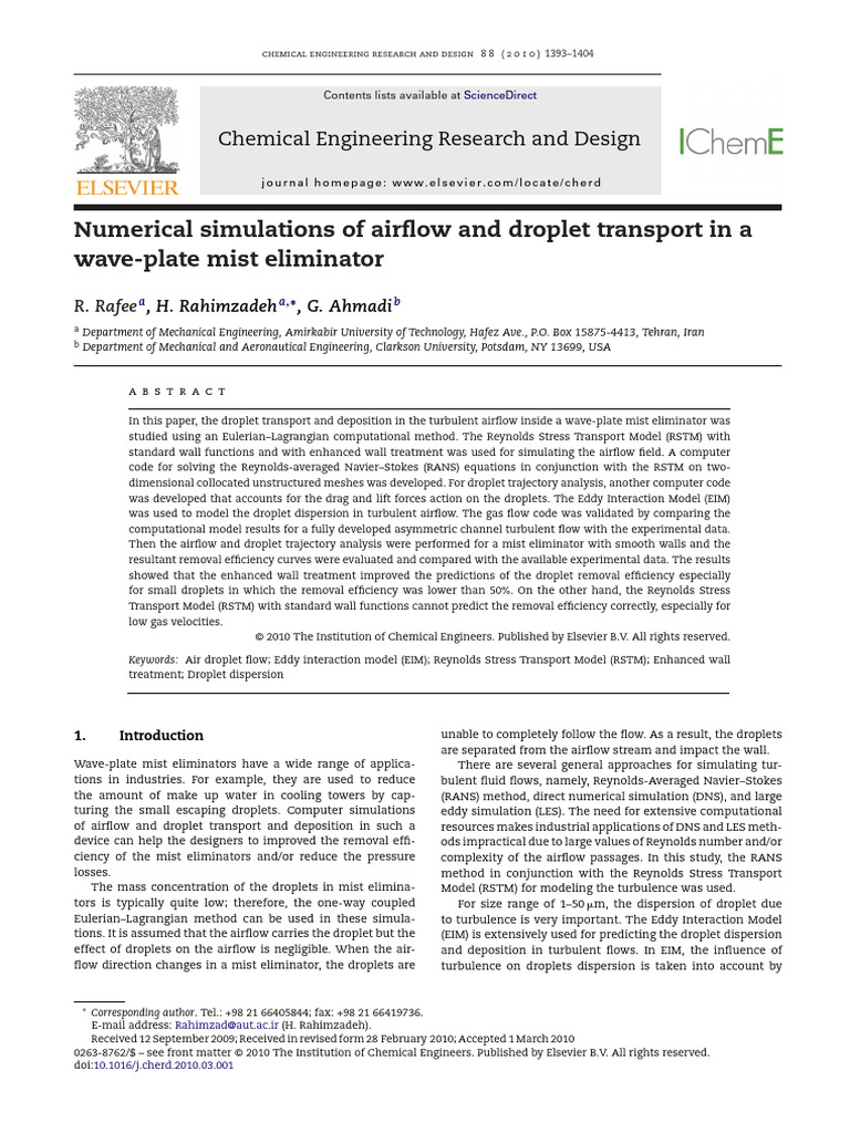 Numerical Simulations of Airflow and Droplet Transport in A Wave-Plate Mist Eliminator | PDF ...