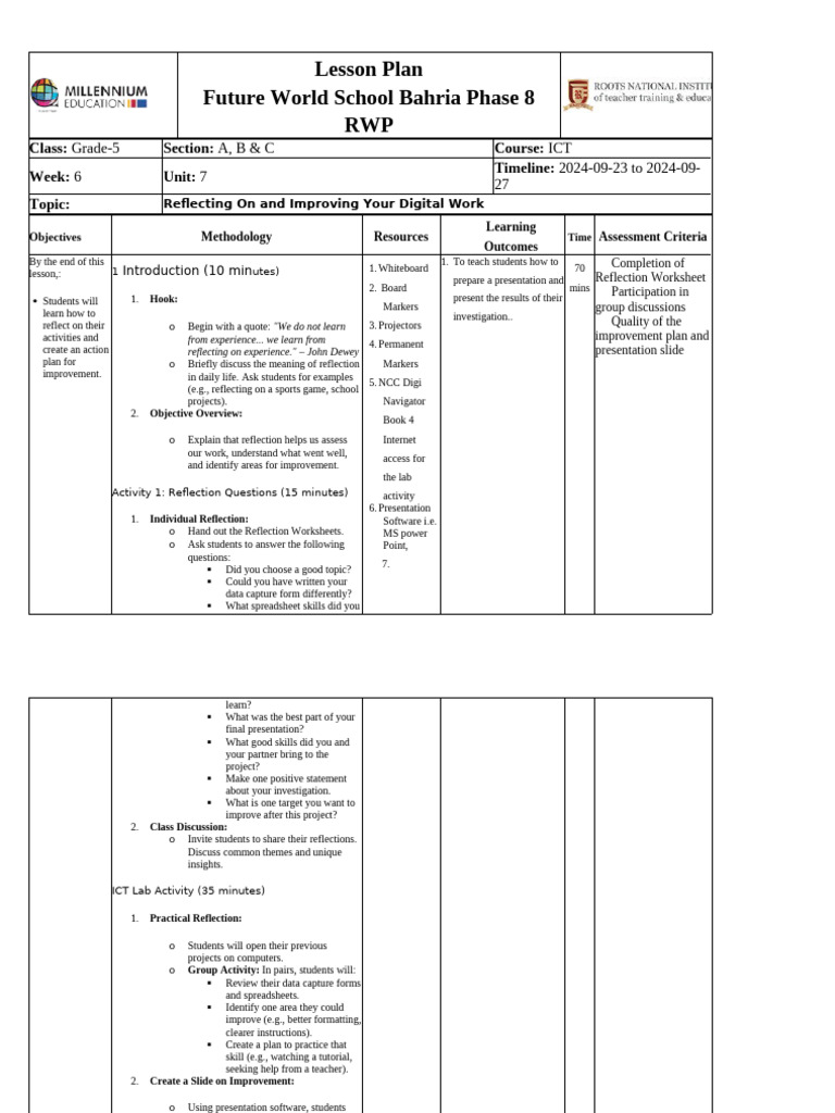 Lesson Plan5 - Grade 5 (Week 6 23 Spet 2024 to 27 Sep 2024 Lesson 7 | PDF | Educational ...