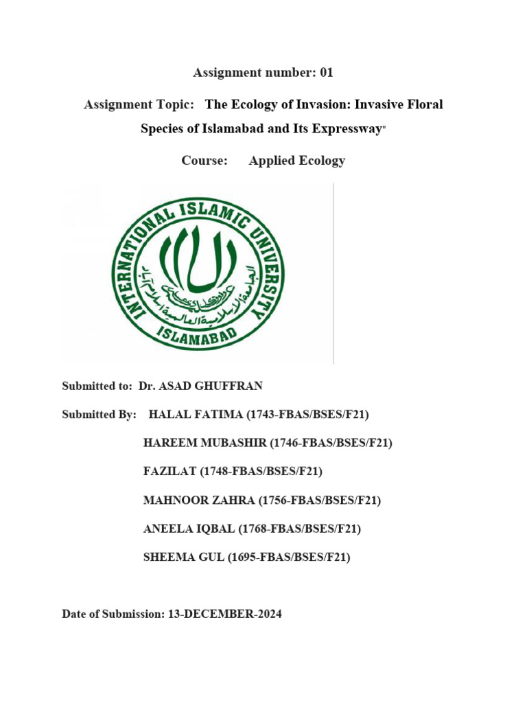 Assignment number(3) | PDF | Invasive Species | Restoration Ecology