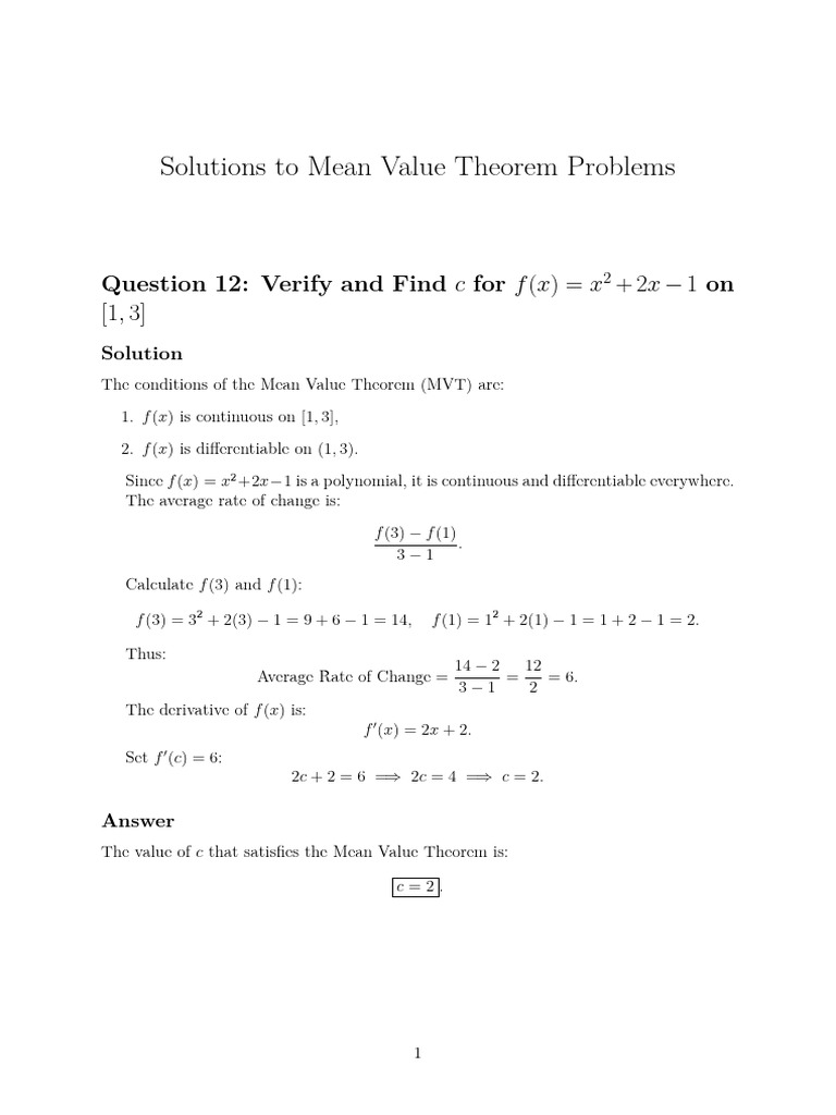 Mean-Value-Theorem-solutions | PDF | Derivative | Square Root