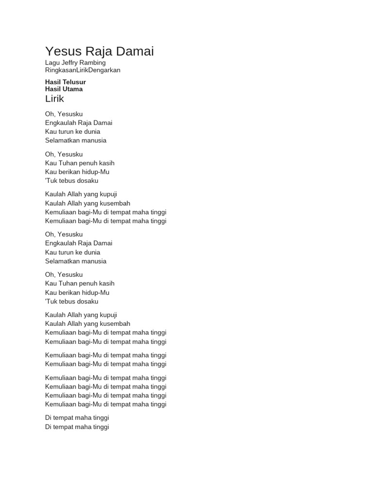 Yesus Raja Damai | PDF