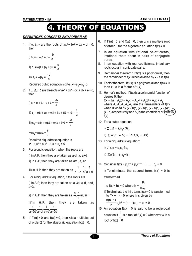 Theory of Equations Overview | PDF | Factorization | Polynomial
