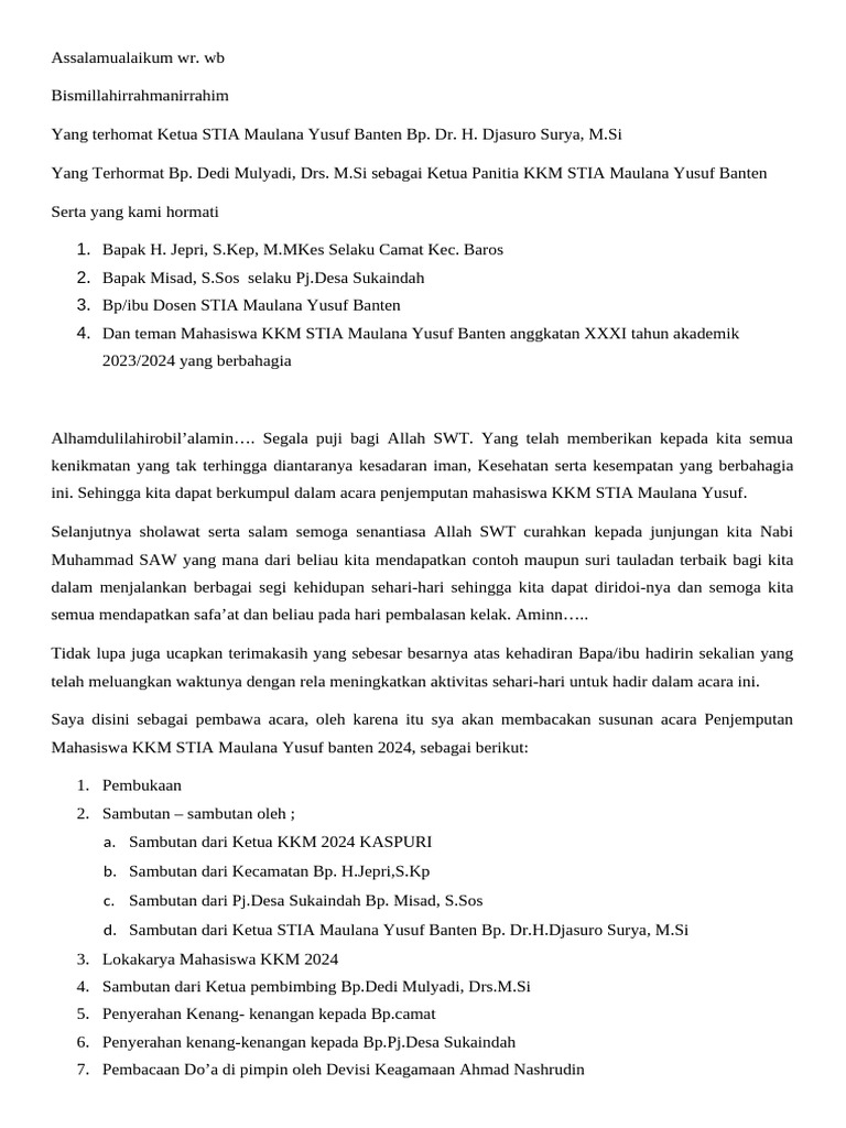 Susunan acara penutupan KKM dan Teks Moderator | PDF