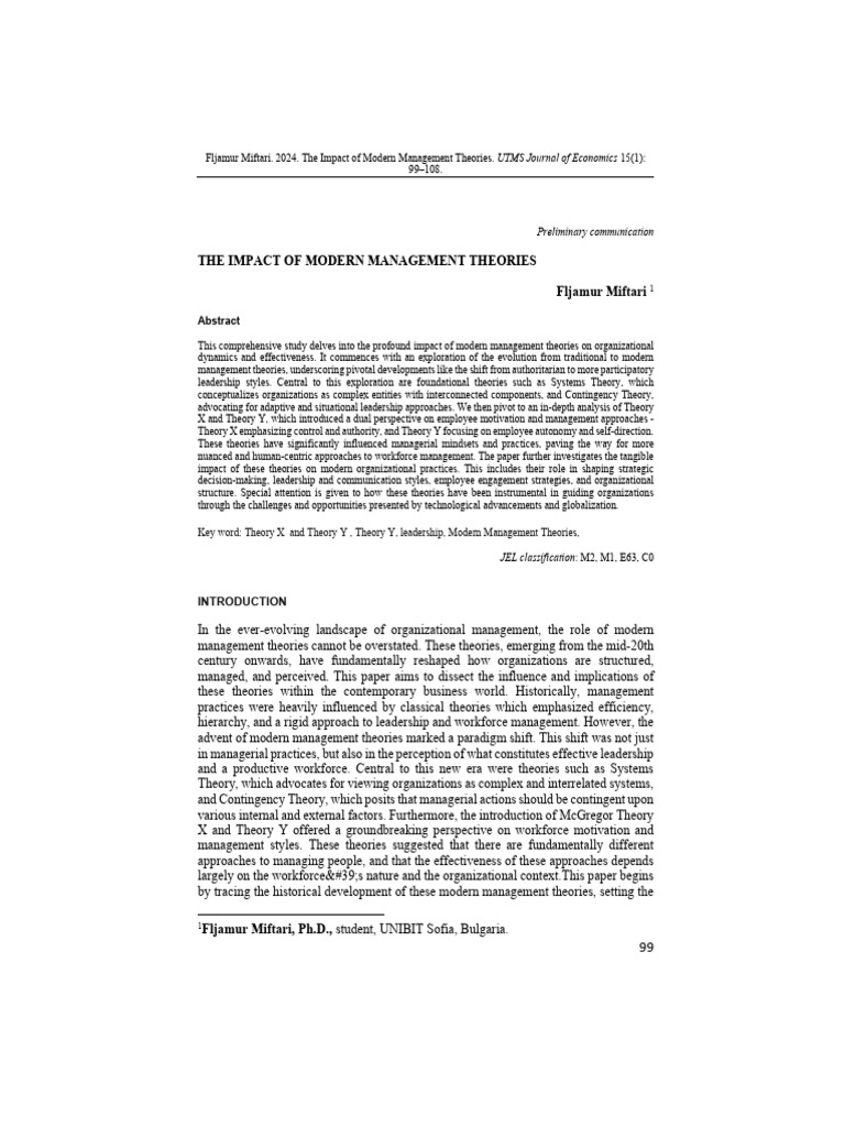 11.the Impact of Modern Management Theories | PDF | Employment | Leadership