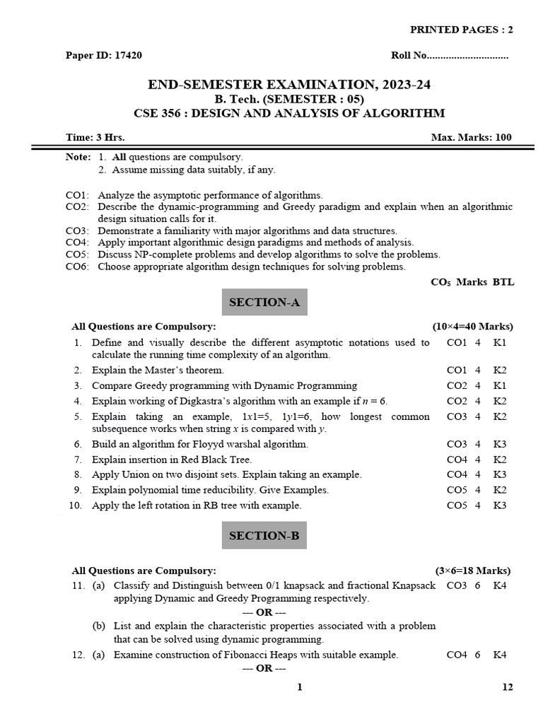ETE - PYQs 1 2 | PDF | Time Complexity | Dynamic Programming