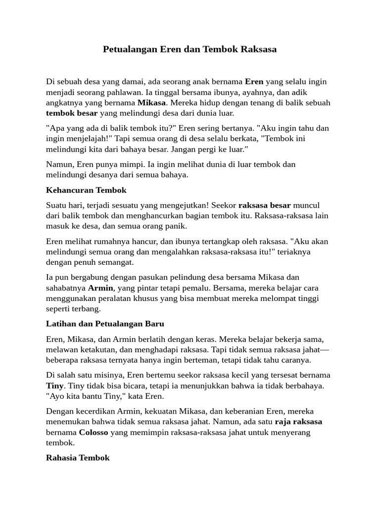 Petualangan Eren Dan Tembok Raksasa | PDF