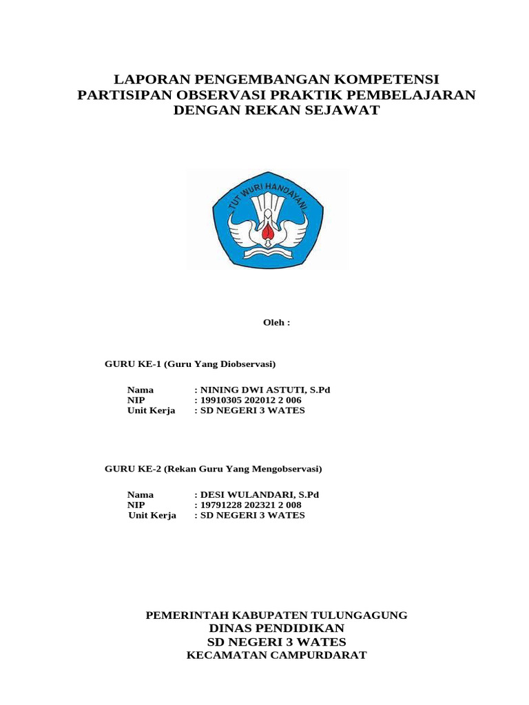 LAPORAN REKAN SEJAWAT PERIODE JULI-DES (OBSERVER DESI WULANDARI, S.PD ...