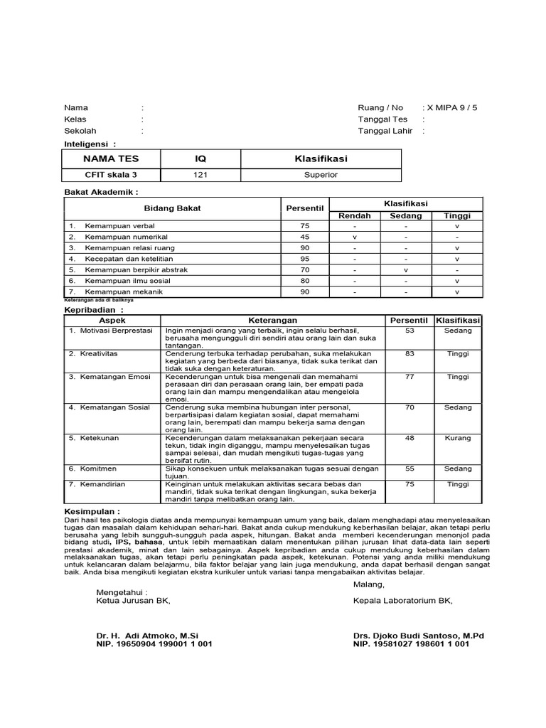 Contoh Tes Bakat Kepribadian | PDF