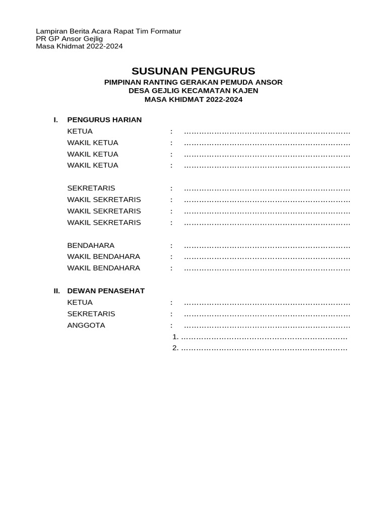 SUSUNAN PENGURUS DAN BIODATA GEJLIG Kosong | PDF