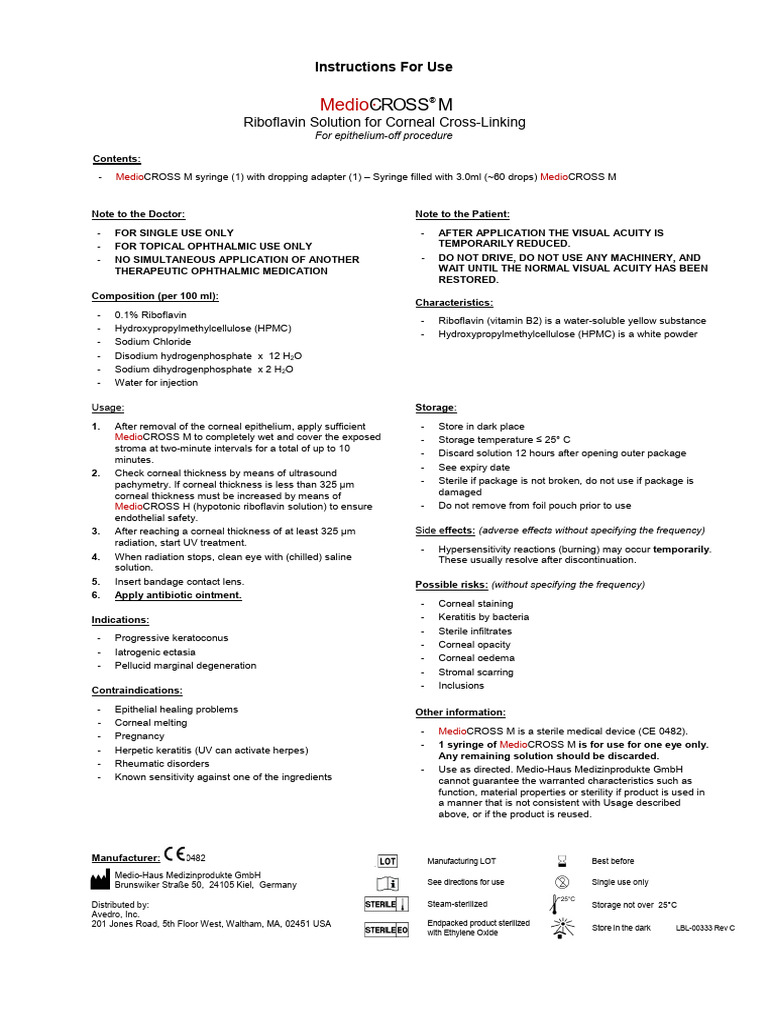 LBL 00333 MedioCROSS M Directions For Use 1 | PDF | Ophthalmology | Clinical Medicine