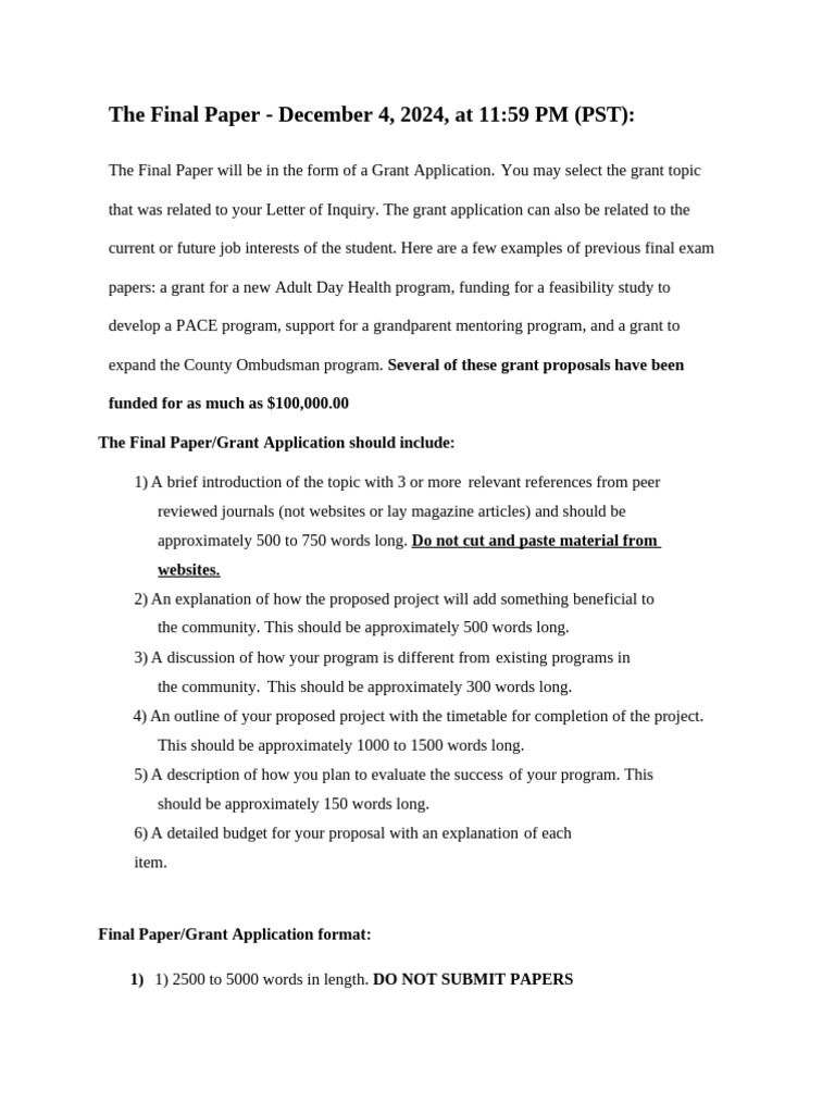 The Final Paper Instructions | PDF