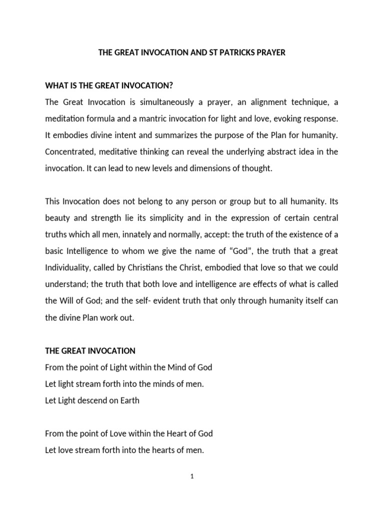THE GREAT INVOCATION AND ST PATRICKS PRAYER-2 | PDF | God | Prayer