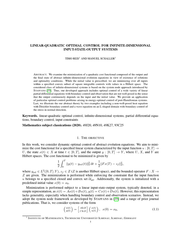 Linear-Quadratic Optimal Control For Infinite-Dimensional Input-State-Output Systems | PDF ...