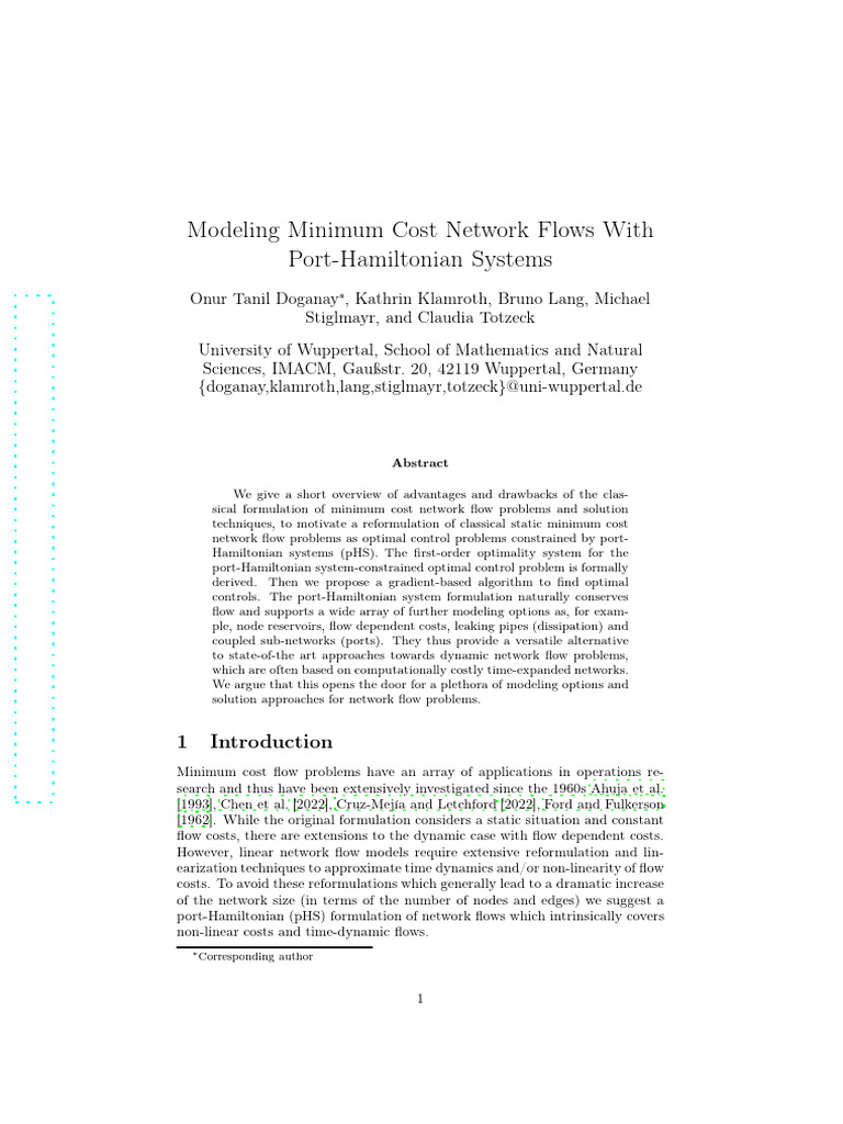 Modeling Minimum Cost Network Flows With Port-Hamiltonian Systems | PDF | Mathematics | Algorithms