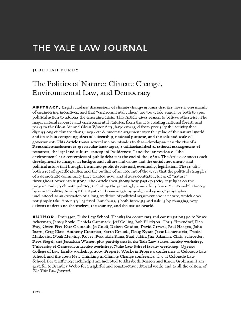 The Politics of Nature - Climate Change Environmental Law and de | PDF ...