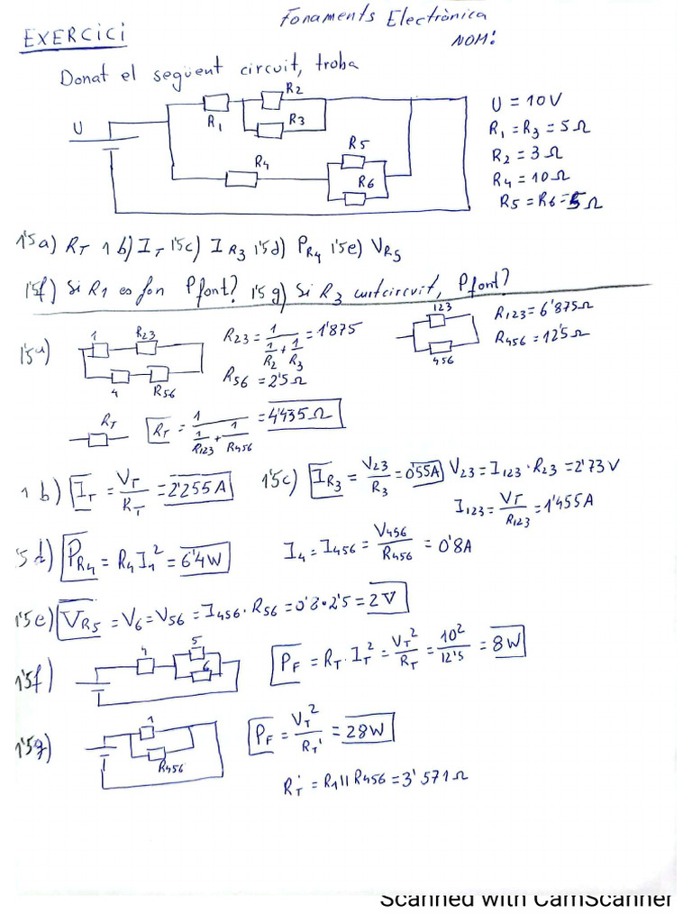 Exercici prova llei Ohm resolt | PDF