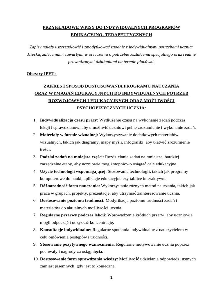 Przykładowe Wpisy Do Ipet | PDF