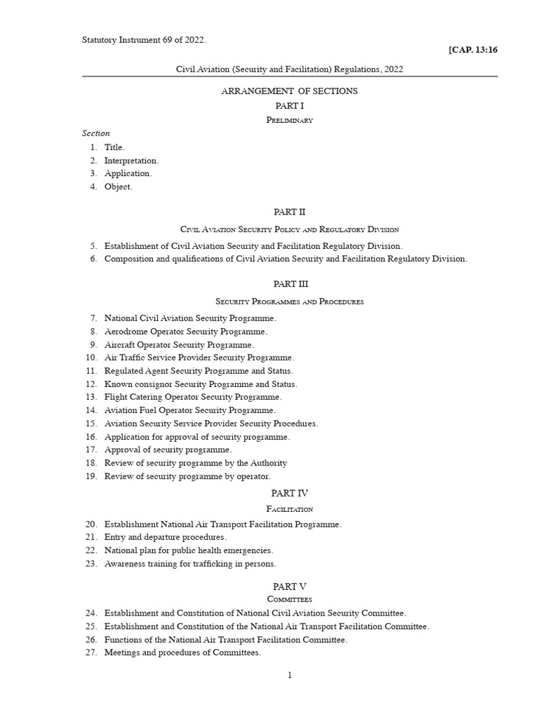 S.I. 69 of 2022 Civil Aviation Security and Facilitation Regulations ...