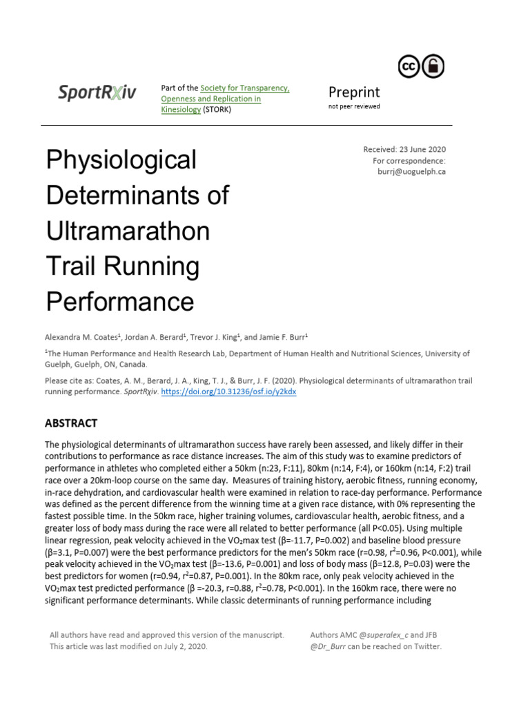 Physiological Determinants of Ultramarathon Trail Running Performance ...