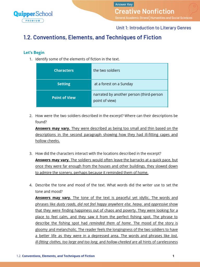 CNF11 - 12 Q1 0102M - AK - Conventions, Elements, and Techniques of Fiction | PDF | Narration ...