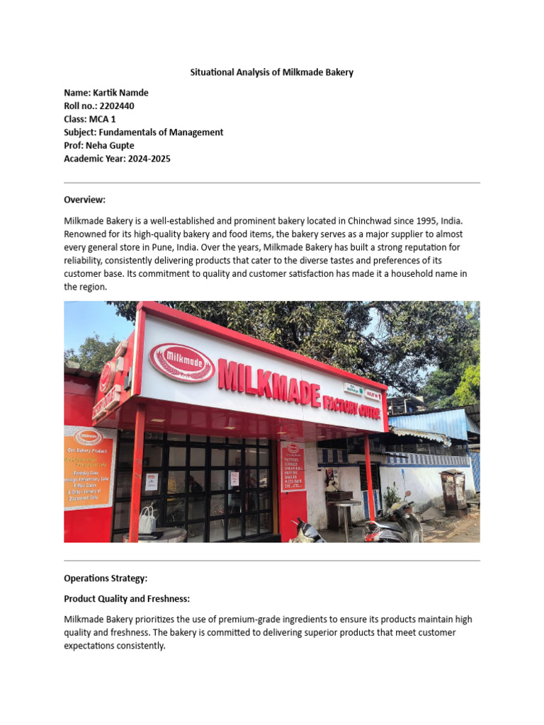 Situational Analysis of Milkmade Bakery | PDF | Supply Chain | Automation