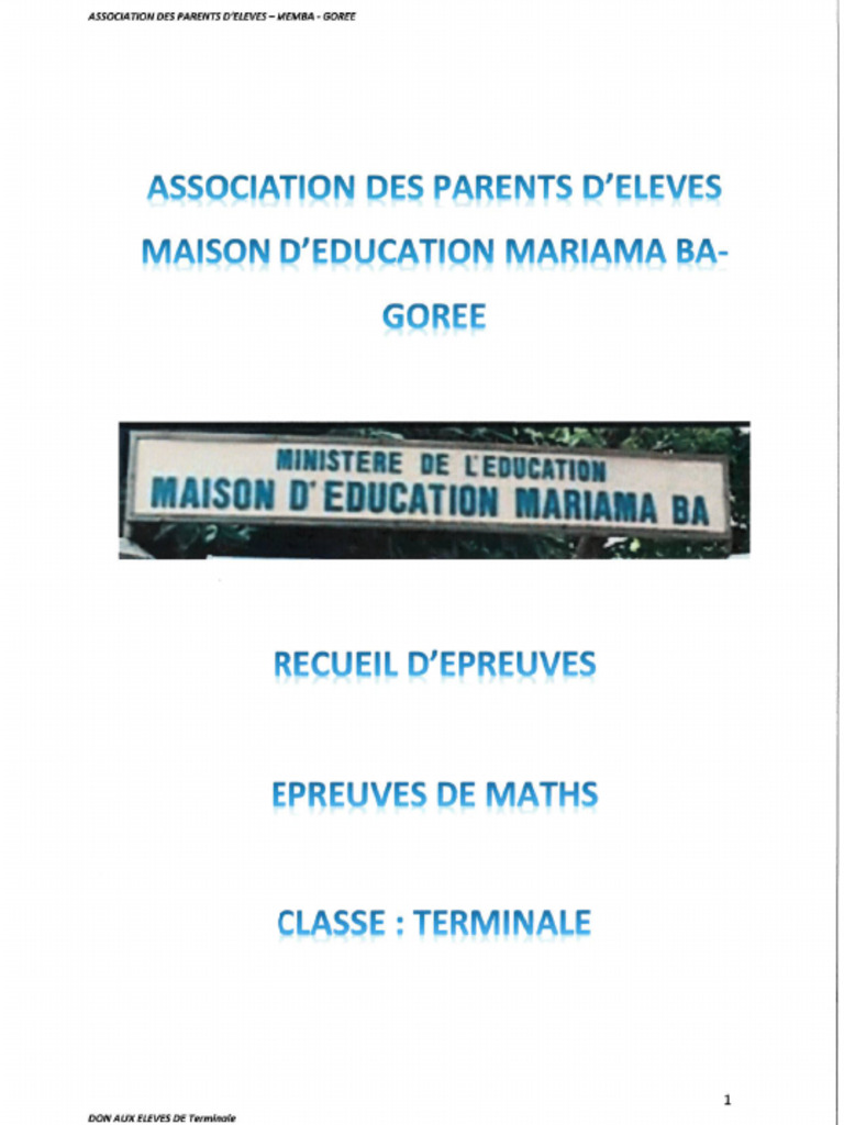 Maths Tle - Recueil D'épreuves (Mariama Bâ) | PDF