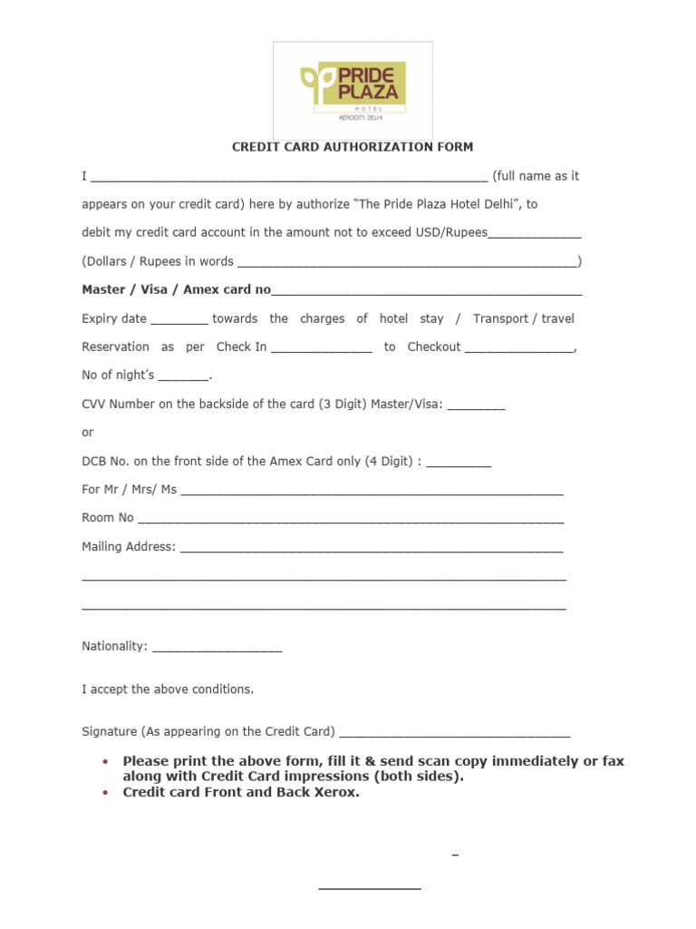 Credit Card Authorization Form | PDF