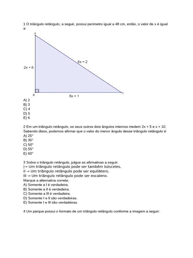 Atividade Triângulo Retângulo | PDF