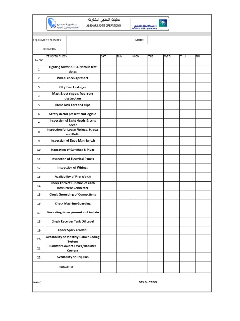 TOWER LIGHT CHECKLIST Up | PDF