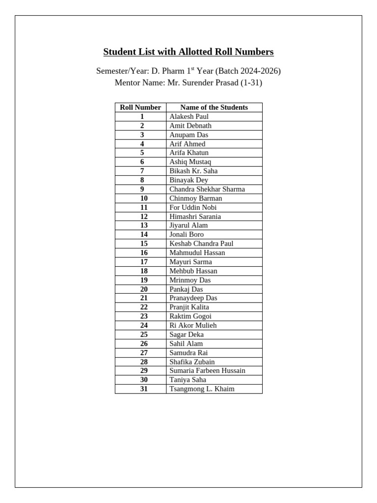 Attendance Shhet D. Pharm New | PDF