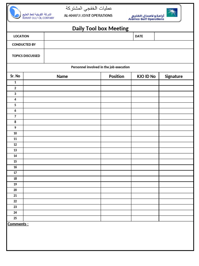 Daily Toolbox Meeting Template | PDF