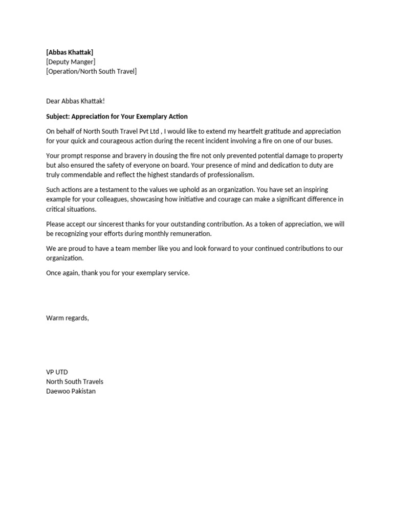 Appreciation Letter For Abbas | PDF