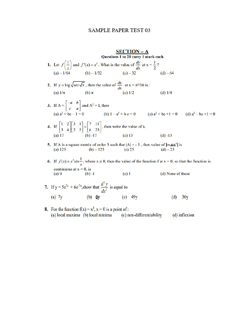 Maths class 12 sample Model paper-3 | PDF