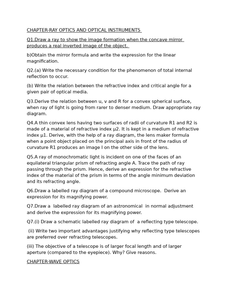 Practice Questions For Remedial Class (Phy Part 2) | PDF | Diffraction | Optics