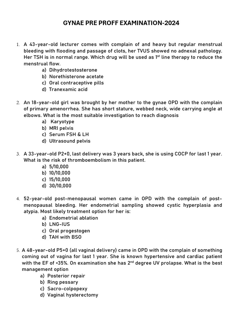 Gynae Pre Proffs 2024 - Complete-1 | PDF | Reproductive System | Human ...