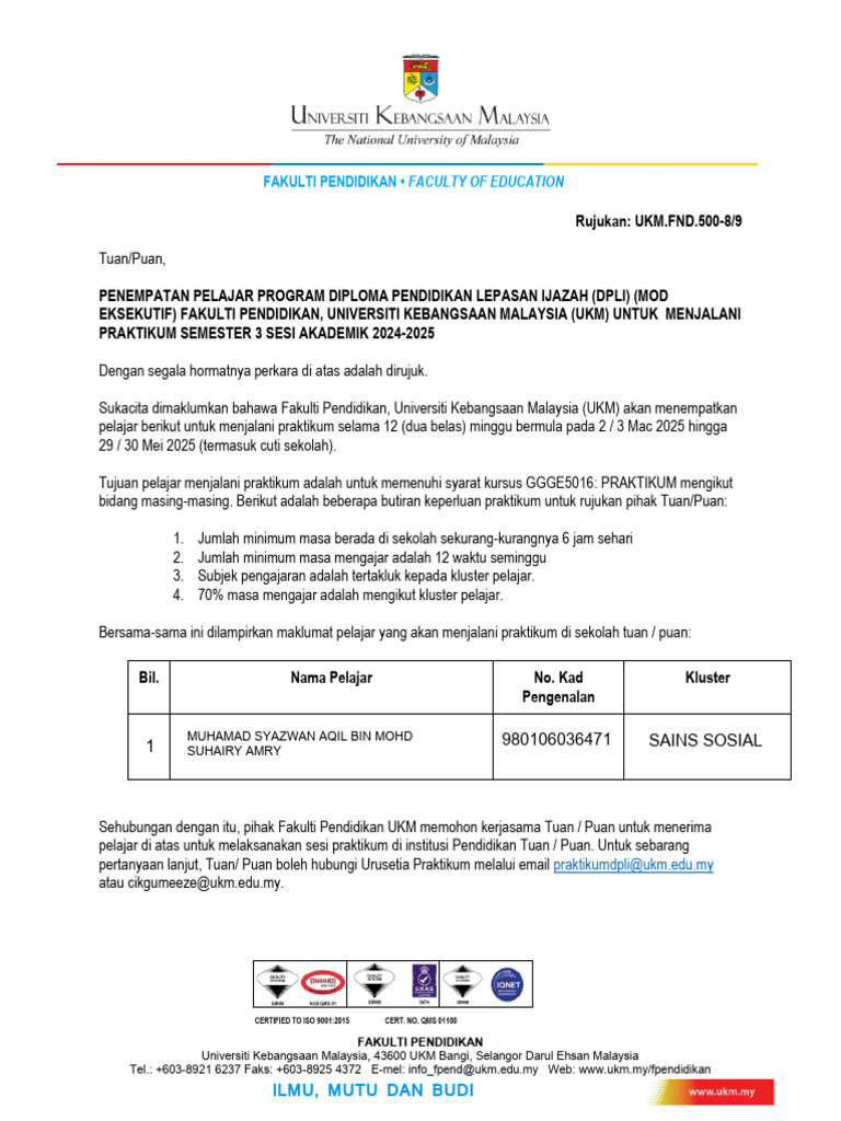 Surat Ukm Ke Sekolah | PDF