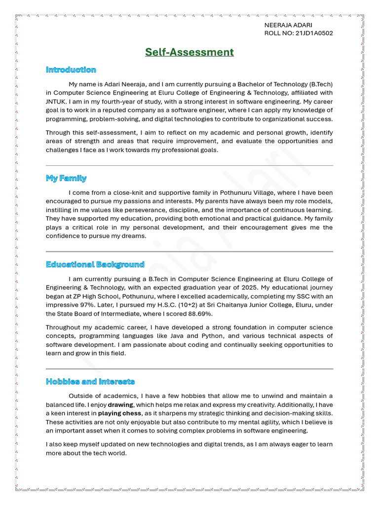 Self Assessment 7 Pdf Learning Psychology