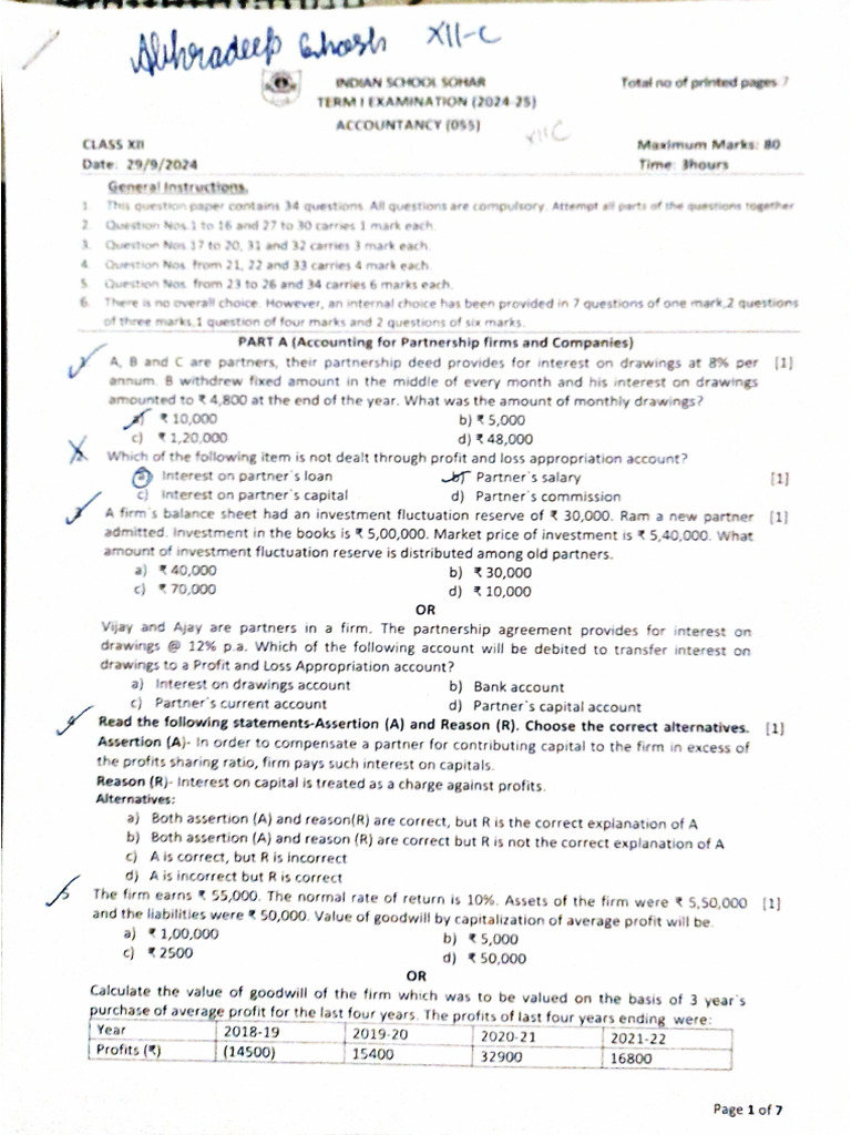 accounts sample question paper class 12 | PDF