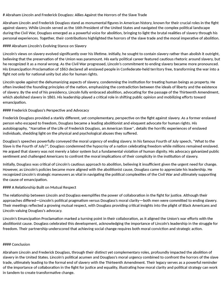 Abraham Lincoln and Frederick Douglass | PDF | Abolitionism | Frederick ...